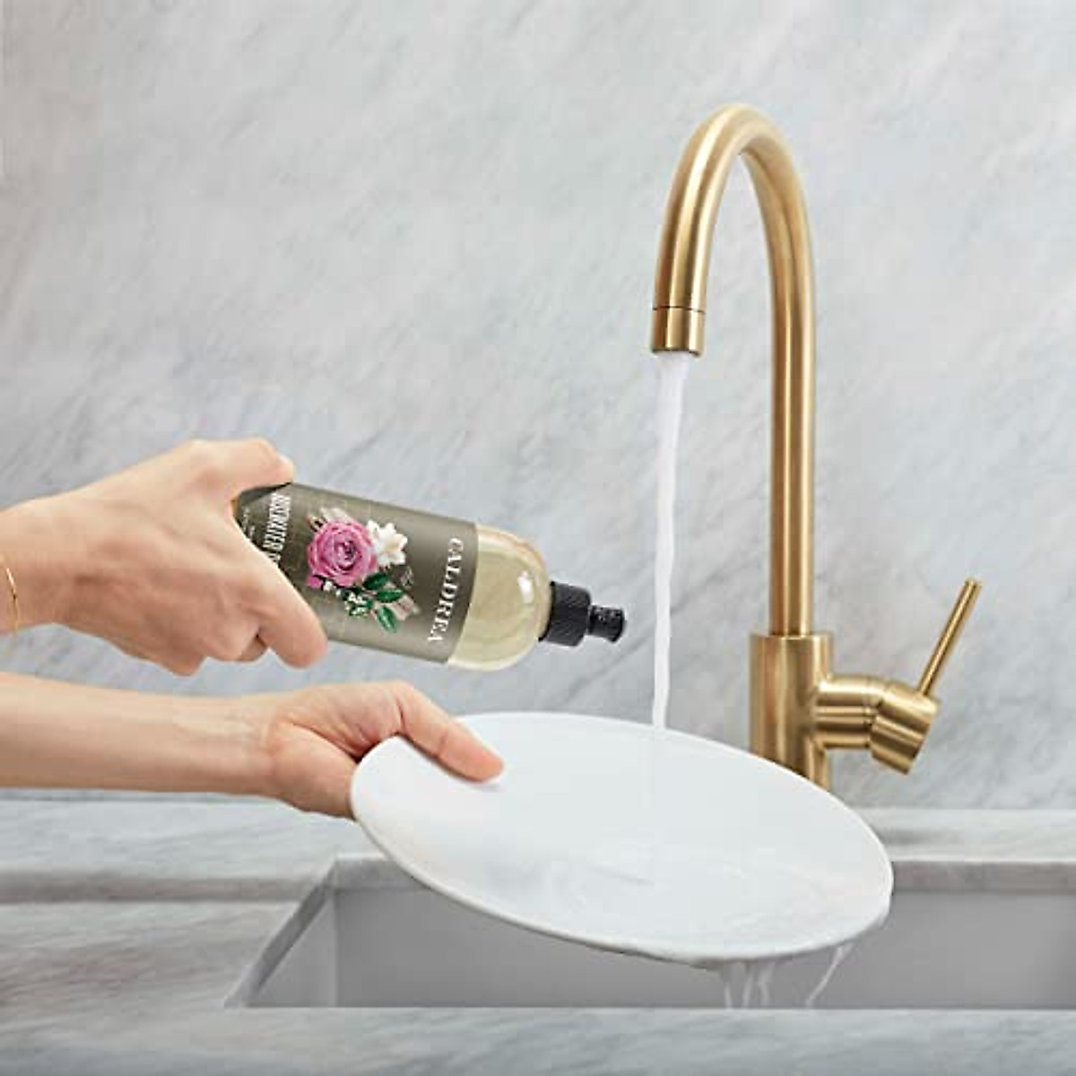 Caldrea Dish Soap, Biodegradable Dishwashing Liquid Made with Soap Bark and Aloe Vera, Rosewater Driftwood Scent, 16 oz