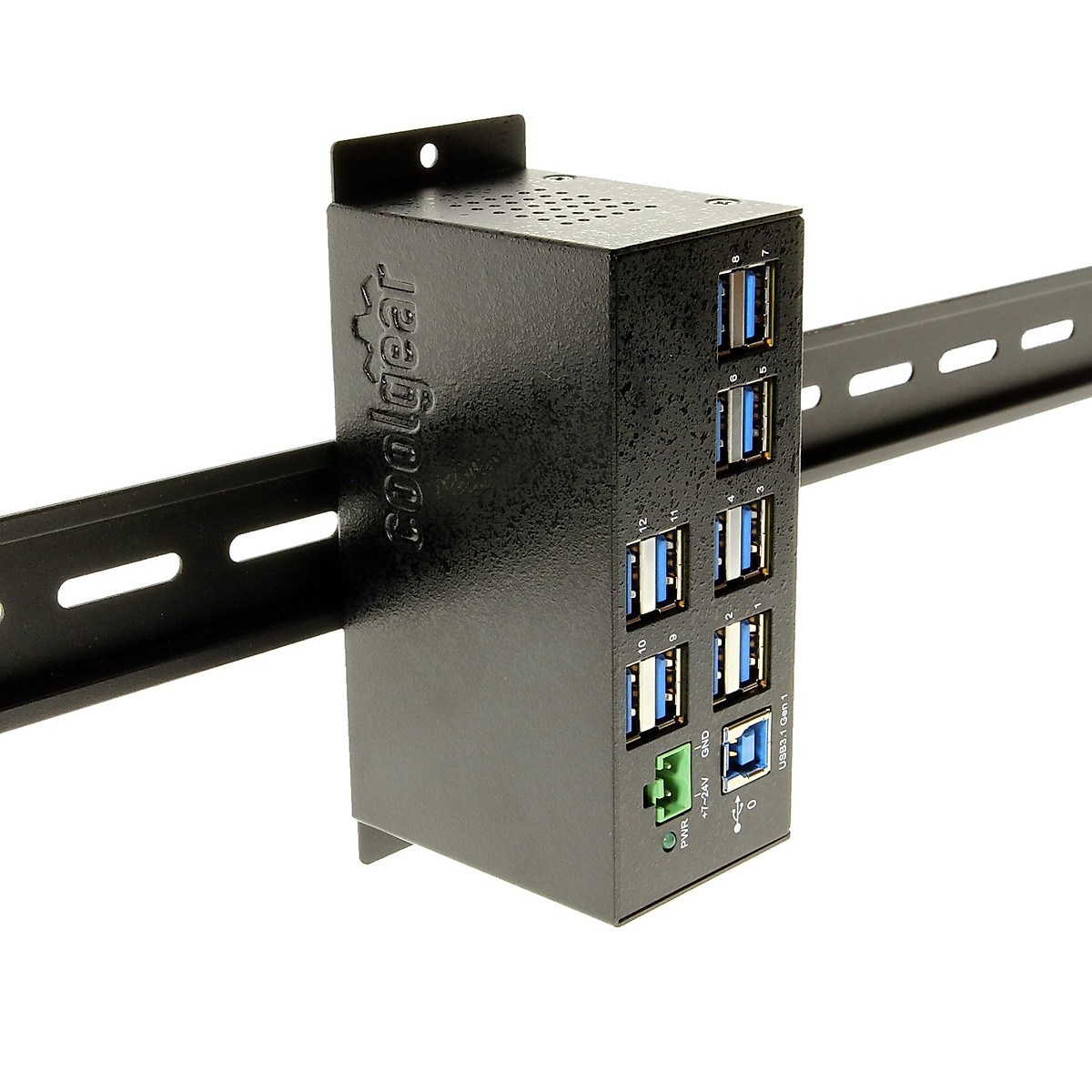 12-Port USB 3.2 Gen1 w/15KV ESD Surge Protection DIN Rail Mount