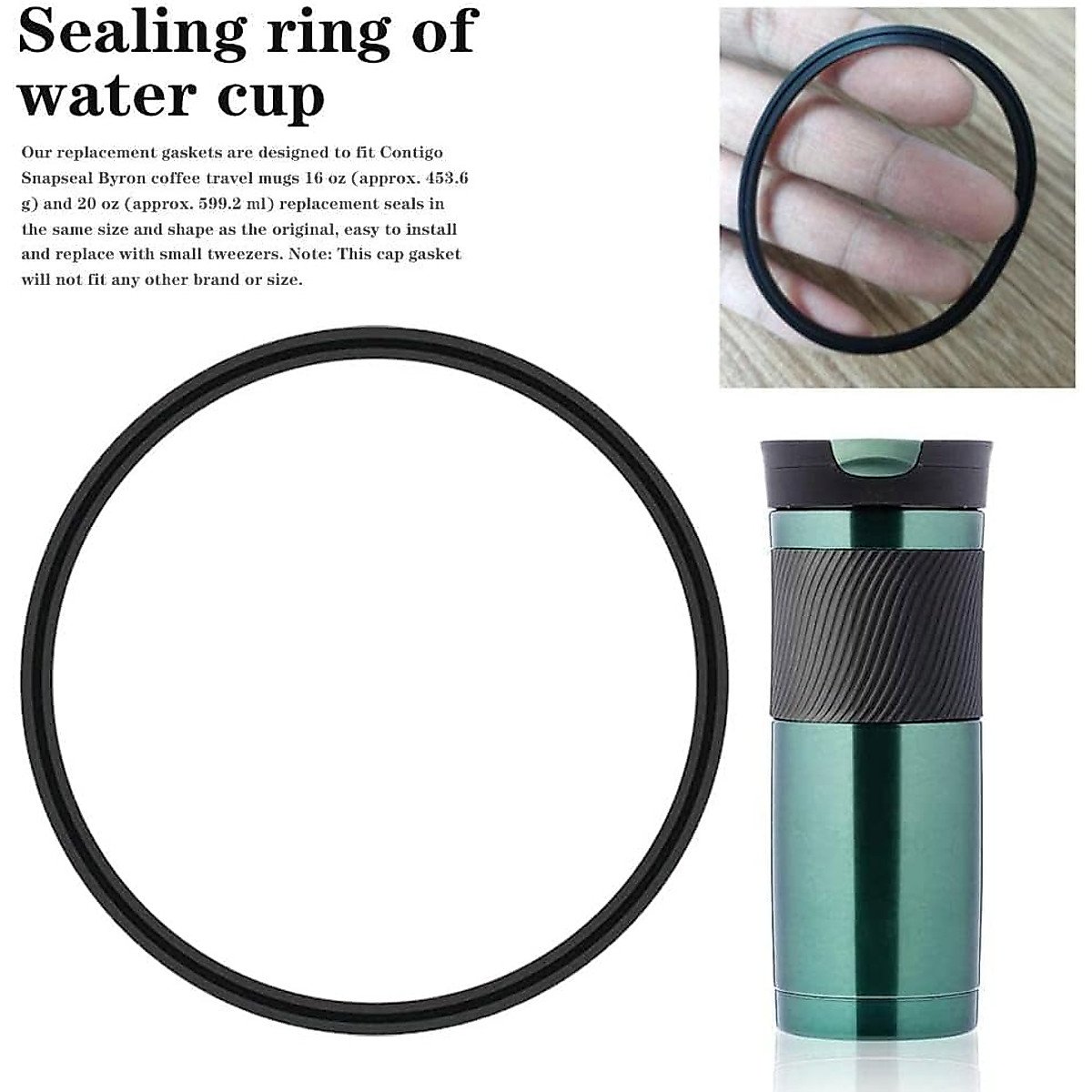 4Pcs Black Replacement Gasket for Contigo Snapseal Byron Travel Mug 16oz & 20oz, Silicone Lid Seal Leak-Proof for Contigo Coffee Travel Tumbler Glassware and Drinkware