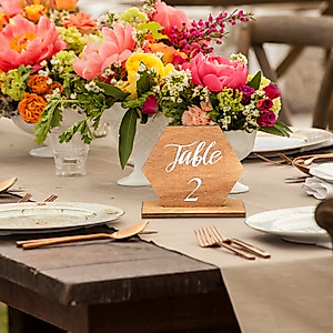 20 Pieces Wooden Table Numbers 1-20 Wedding Table Numbers Hexagon Shape Rustic Wooden Numbers with Holder Base for Wedding Event Party Decoration