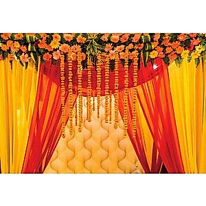 YongFoto 9x6ft Happy Diwali Backdrop Banner Indian Traditional Backdrop Happy Holi Backdrop Hindu Indian Wedding Background Flower Garland Yellow Tulle Curtain Anniversary Backdrop
