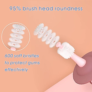 MQIZE Baby Toothbrush12 Months and up Replaceable Baby Tongue Cleaner 360 ° Clean with Baffle to Prevent Swallowing BPA Free Infant Toothbrush (Red)