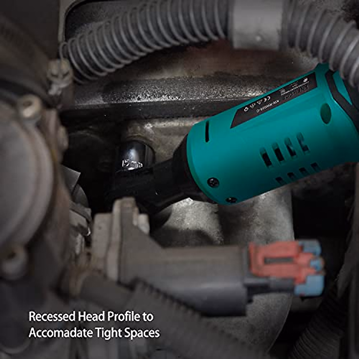 Kinswood Cordless Ratchet Wrench Set, 3/8" 400 RPM 12V Power Electric Ratchet Driver with 12 Sockets, 2x Lithium-Ion Batteries and 60-Min Fast Charge