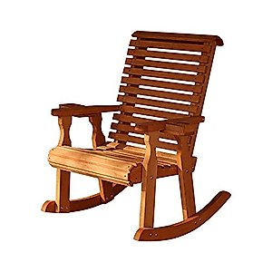 Amish Heavy Duty 600 Lb Roll Back Pressure Treated Rocking Chair with Cupholders (Cedar Stain)