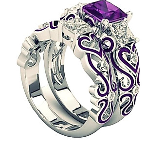 ZALKARI Princess Cut 3.10 Ct Purple Amethyst & VVS1/D Diamond Women,'s Engagement, Wedding Bridal Ring Set White Gold Plated