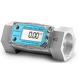 BAYM Turbine Flow Meter Electronic 1.5" 1.5 inch 40-280L/Min Oil Flowmeter Kerosene Gas Methanol Diesel Fuel Flow Digital Meter Oval Gear Gauge LCD BSPT/NPT with Battery