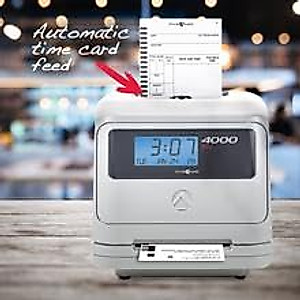 Pyramid Time Systems Model 4000 Auto Totaling Time Clock, 50 Employees, Includes 25 time Cards, Ribbon, 2 Security Keys and User Guide, Made in USA, Silver, "7.25""h x 7""w x 6.75"" d"