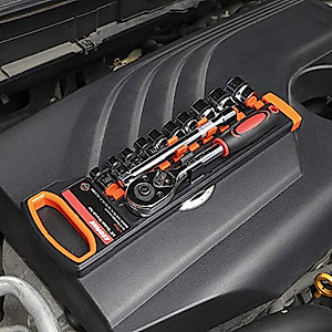 Egofine 12pcs 3/8 Inch Ratchet Socket Wrench Set, Drive Socket Set with 10 Sockets 8-14,17,19,21mm and 2 Way Quick Released Ratchet Handle and Extension Bar