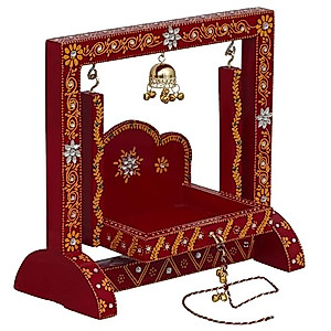 Wooden Jhula with Beautiful Laddu Wooden Jhula for Laddu Gopal janmashtami Jhula Nand Gopal Swing Palna Decorative Showpiece Red Colour 10 inch