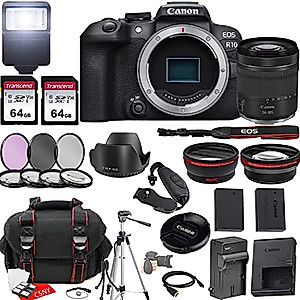 Canon EOS R10 Mirrorless Camera w/RF 24-105mm f/4-7.1 is STM Lens + 2X 64GB Memory + Hood + Case + Filters + Tripod & More (35pc Bundle)