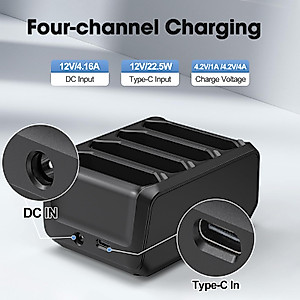 4-Slot Battery Charging Cradle Kit for Zebra TC70 TC75 TC77 TC7X-4BTYC1 Barcode Scanners, Compatible with BT-000318 Battery, Charger Station with Type-C Cable, Black