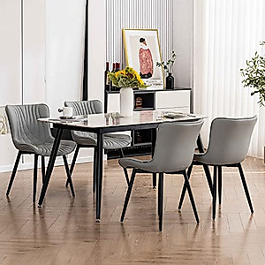 YOUTASTE Grey Dining Chairs Set of 2 Faux Leather Upholstered Kitchen Dining Room Chairs Mid Century Modern Metal Legs Chairs High Back for Kitchen Restaurant Living Room Bedrooms