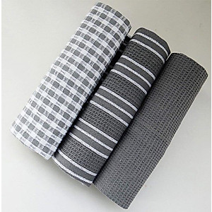 100% Cotton Waffle Tea Towels Pack of 3 Set Trendy Stripes Dish Towels for Kitchen Pack of 3 Kitchen Tea Towel Set 17x25 in
