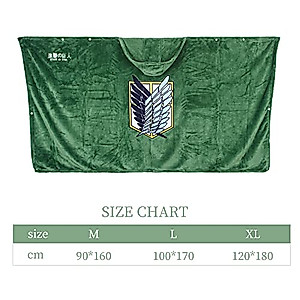 MchoiJudd Wearable Blanket Anime Aot Cosplay Throw Blanket Flannel Fleece Green Cloak Halloween Shawl Wrap Nap Quilt M