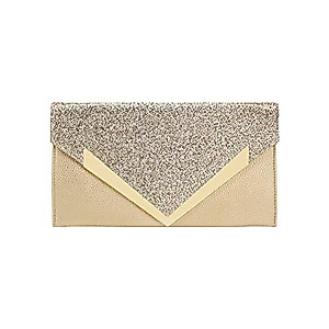 ZIUMUDY PU Leather Glitter Envelope Evening Wedding Clutch Party Handbag Purse Bag (Gold)