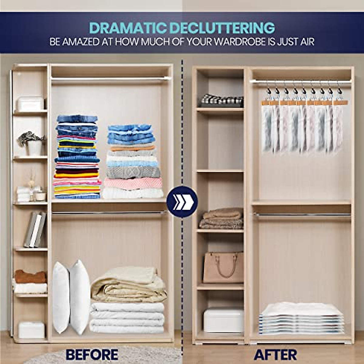 Space Saver Vacuum Storage Bags – 4 Jumbo Vacuum Sealer Bags for Bedding, Clothes, Curtains – 31.4 x 39.3 in. Vacuum Seal Bags for Moving, Travel and Organization Accessories by Amogie