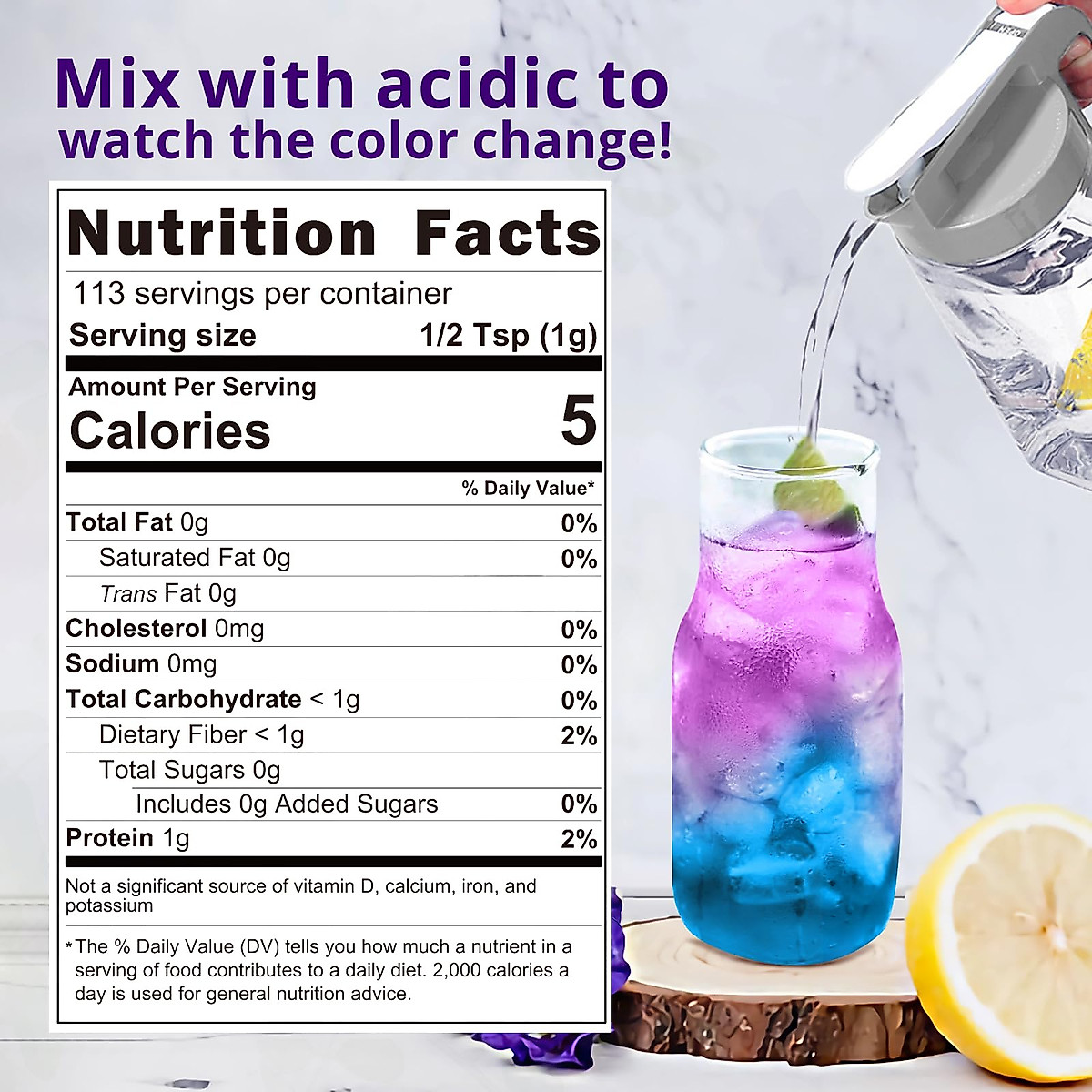 Butterfly Pea Flower Powder 4oz | Natural Blue Food Coloring for Drinks, Baking, Smoothies | Vegan, Non-GMO, Gluten-Free, No Additives