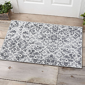 Wonnitar Moroccan Indoor Door Mat - 24''x36'' Front Door Mat Entrance Doormat,Grey Non-Slip Absorbent Entryway Rug Durable Resist Dirt Rug,Low-Profile Floor Carpet for Doorway Kitchen Entry