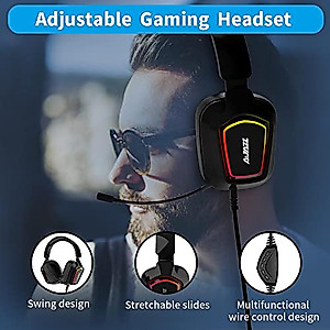 NACODEX Black Wired Gaming Headset and RGB Gaming Headphone Stand with 3.5mm AUX & 2 USB Port, Touch Control 10 Lighting Mode Headset Holder