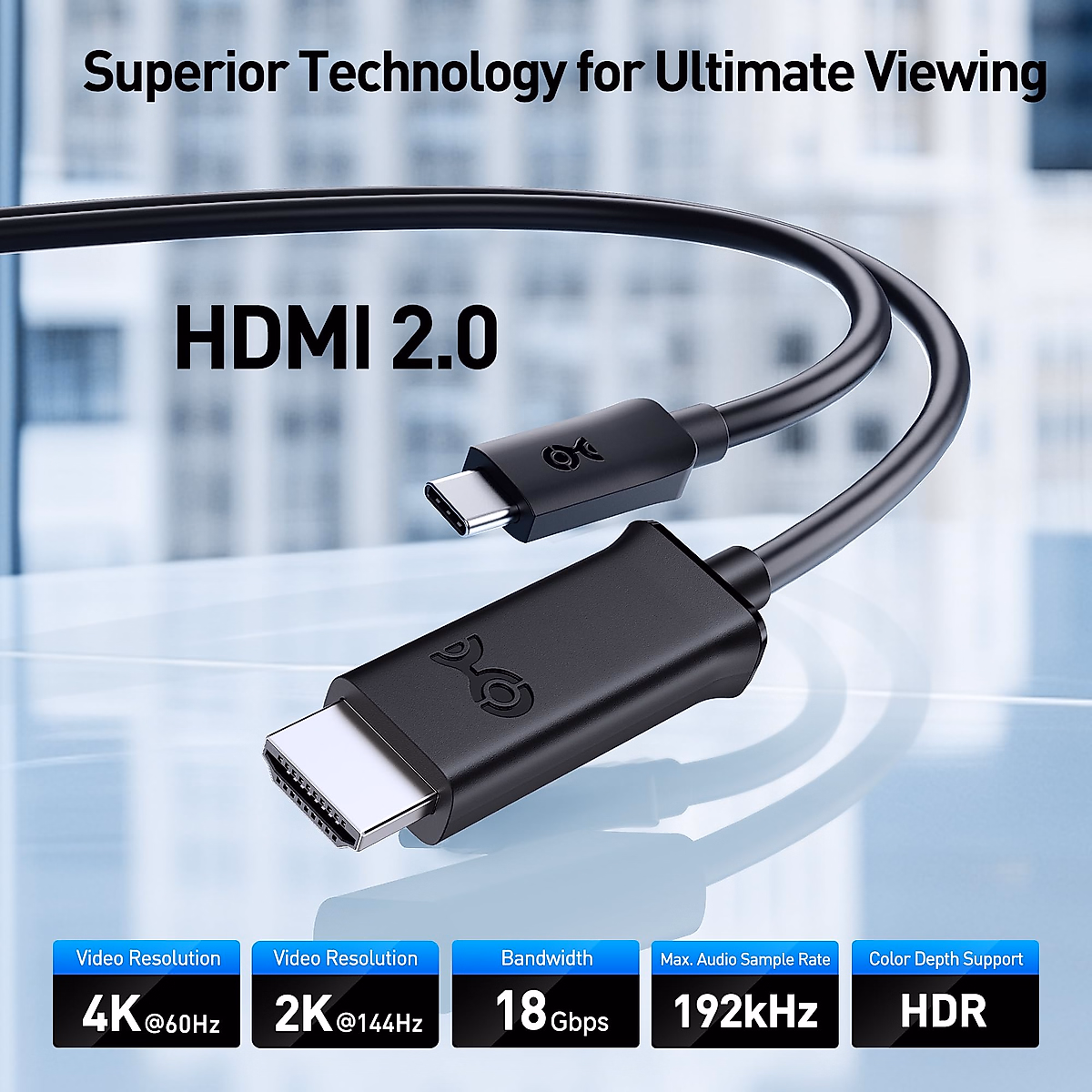 Cable Matters USB C to HDMI Cable, Supporting 4K 60Hz (USB-C to HDMI Cable) in Black 6 ft - Thunderbolt 4 / USB4 Compatible with iPhone 16/15 Pro Max Plus, MacBook Pro, Dell XPS 13, Surface Pro