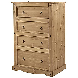 Furniture Dash Freestanding Storage Cabinet with 4 Drawers Corona, Wooden Side Storage Cabinet, Nightstand Sideboard Buffet, Ideal for for Living Room, Entryway, Office, Kitchen, Hallway -Brown