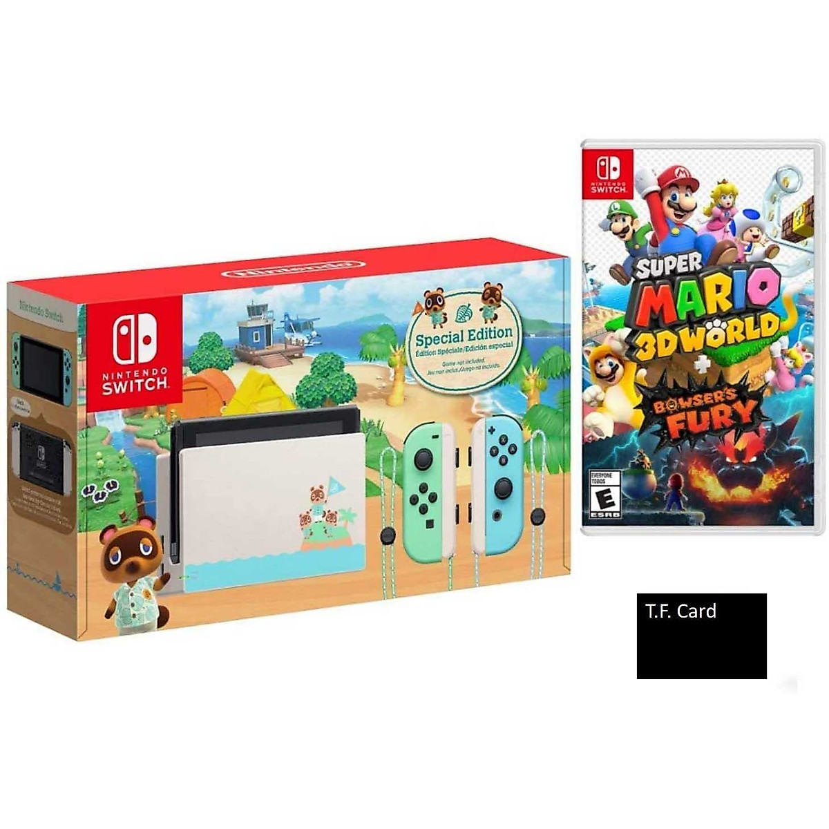 NEW Switch Deluxe Holiday Game Bundle: Animal Crossing-New Horizons Special Edition + Super Mario 3D World + Bowser's Fury Game Disk, and T.F. Card