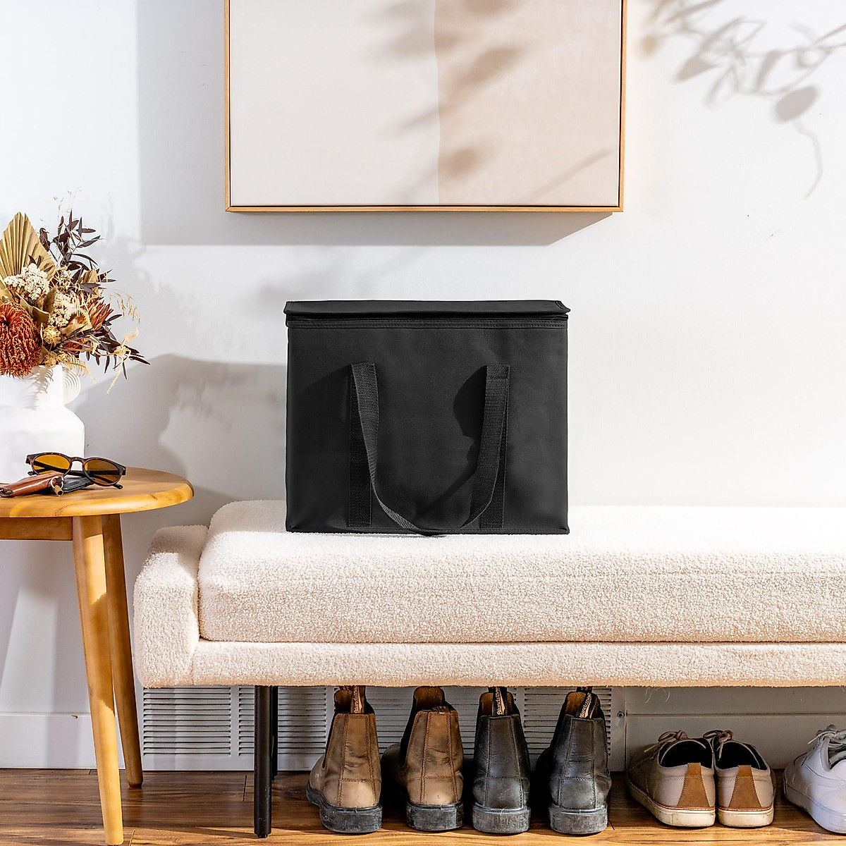 (Not Made In China) Insulated Reusable Grocery Bags, Catering and Delivery Bag For Hot and Cold Food, Collapsible Thermal Tote For Doordash and Uber Eats (1, Black, X-Large)