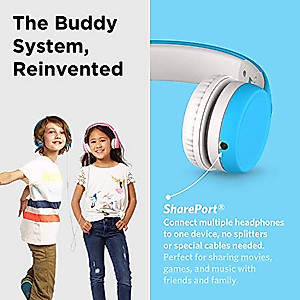 LilGadgets Connect+ Kids Headphones Wired with Microphone, Volume Limiting for Safe Listening, Adjustable Headband, Cushioned Earpads for Comfort, Toddler Headphones, Blue