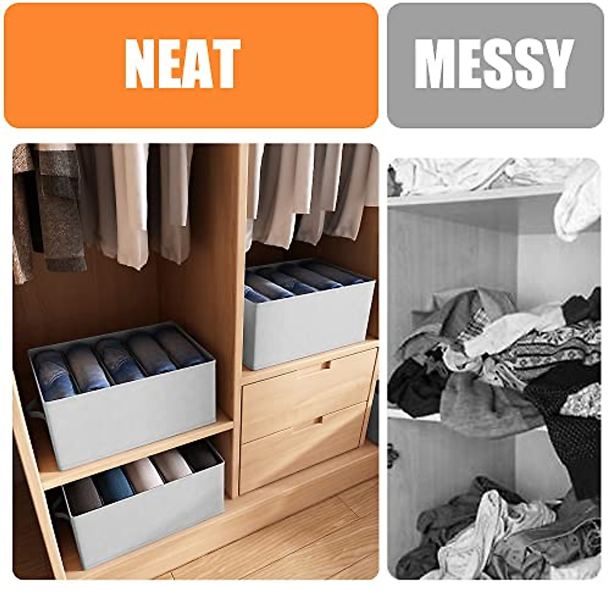 WACNRHXG Large Wardrobe Clothes Organizer,2 Pack Closet Organizers and Storage with Handles,Foldable Fabric Drawer Organizers Dividers for Clothing,Jeans,Sweater,Bras,Underwear,Shirt,Grey