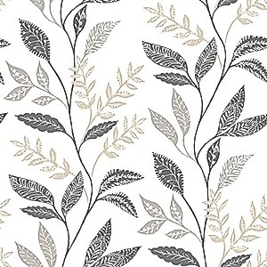 RoomMates RMK12178PLW White Cottage Vine Peel and Stick Wallpaper, Grey, Taupe