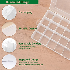 iBune 2 Pack 24 Grids Large Plastic Compartment Container for Washi Tape, Bead Storage Organizer Box Case with Removable Dividers for Craft Tackles Tools, Size 13.1 x 8.7 x 2.1 in, White