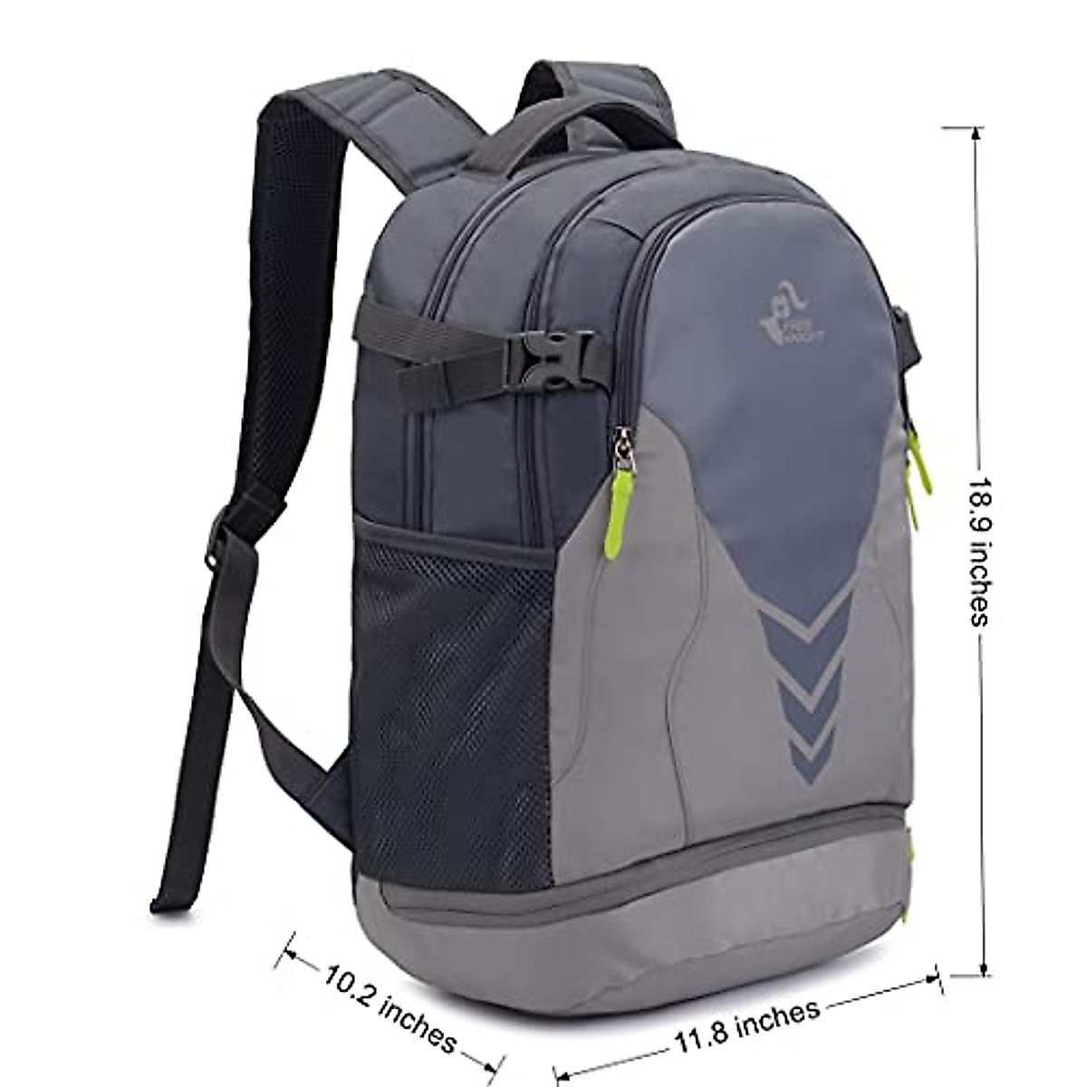 35L Basketball Backpack with Bottom Ball Compartment – Large Capacity Sports Equipment Bag for Youth Boys Girls Fit Basketball Volleyball Football Soccer Ball, Gym, Outdoor, Travel, Team (Light Gray)