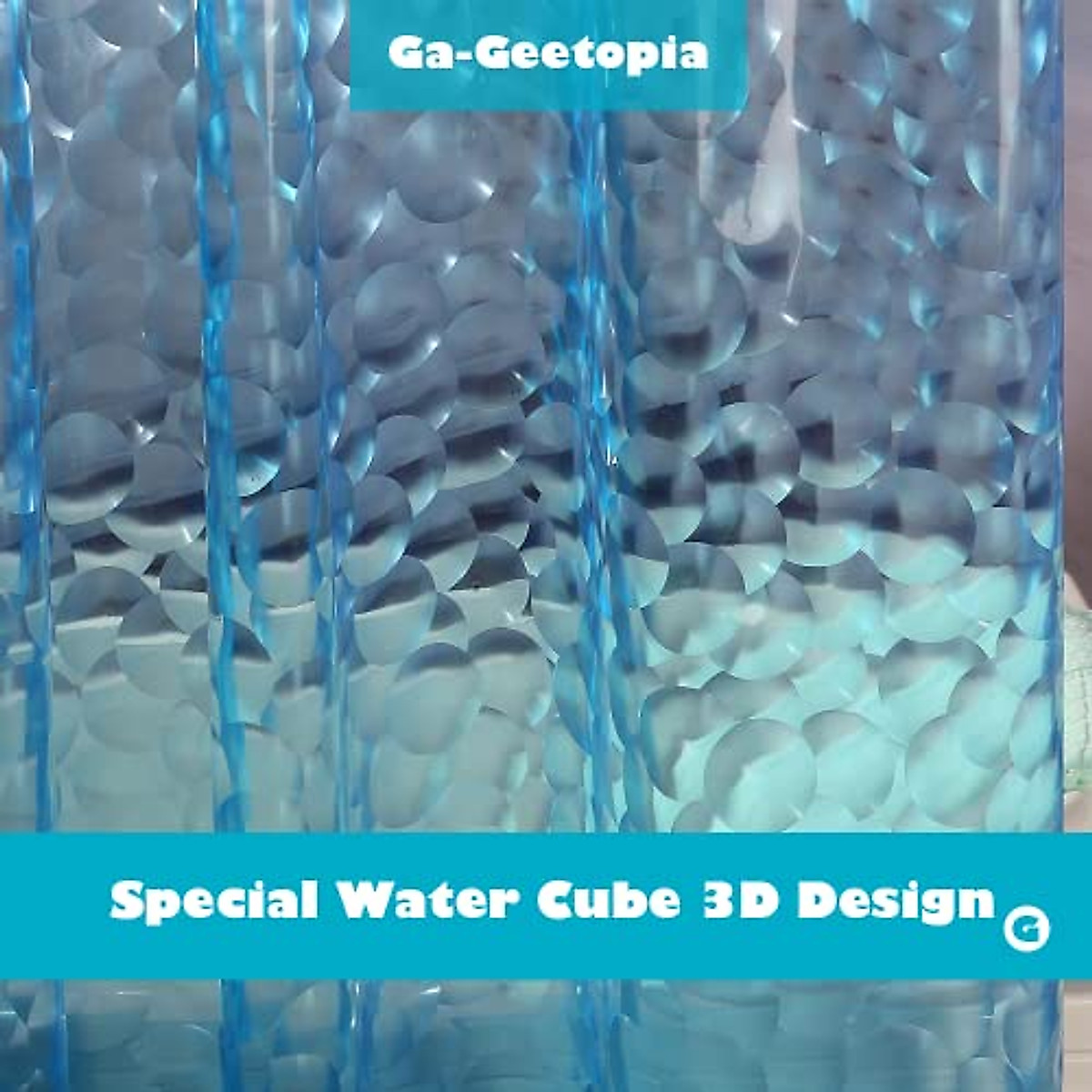 Ga-Geetopia EVA 3D Blue Pearl Water Cube Plastic Shower Curtain Liner - Premium Light Weight 72" x 72" Blue Bathroom Shower Showroom Curtain Liner with Rustproof Metal Gromments and Weighted Magnet