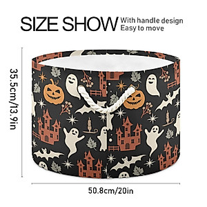 Krafig Halloween Pattern Ghosts Castle Pumpkin Bat Round Collapsible Storage Basket, Large Toy Storage, Laundry Baskets, Open Home Storage Bins for Toy Organizer, Home Decor, Clothes, Toys
