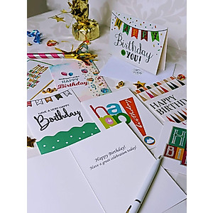 120 Happy Birthday Cards with Short Generic Message Inside , Assorted Greeting Notes Bulk with Envelopes and Stickers, 10 Unique Designs, 4x6 Inch, Thick Cardstock, Sturdy Box for Business and Personal