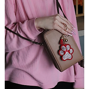 Popfizzy Red Paw Print Keychain for Women, Bling Backpack Keyrings, Cute Dog Purse Charms, Rhinestone Gifts for Dog Lovers