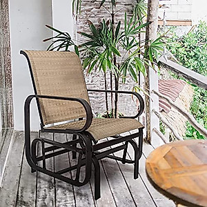 Outdoor Patio Glider Chair,Metal & Mesh Swing Rocking Lounge Comfortable Chair, for Outside Lawn,Backyard,Porch,Balcony,Pool, Brown