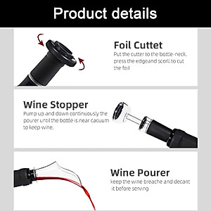 Danett Electric Wine Opener Set - Automatic Corkscrew Opener with Foil Cutter, Pourer, and Vacuum Stoppers - Battery Operated - 4-in-1 Wine Accessories Kit-for Wine Lovers