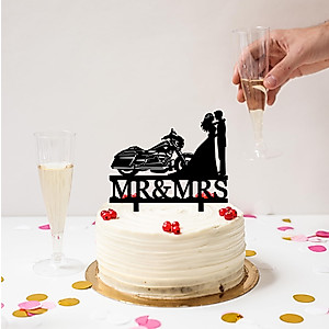 Yuezoloz Street Glide Motorcycle Wedding Cake Topper, Ride with Me Forever Cake Topper, Motorcycle Wedding Topper Couple on Harley Davidson for Wedding/Anniversary/Bridal Shower Party Decor