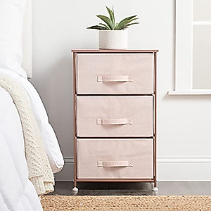 mDesign Steel Top and Frame Storage Dresser Tower Unit with 3 Removable Fabric Drawers for Bedroom, Living Room, or Bathroom - Holds Clothes, Accessories, Lido Collection - Light Pink/Rose Gold