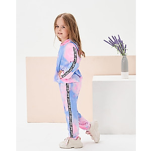 Axumity Toddler Baby Girls Clothes Long-sleeve Tie Dye Hoodie With Joggers Pants Fall Winter Outfits Set(5-6T)