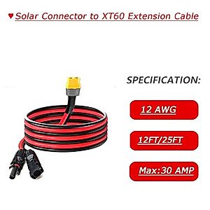 Magiktech Solar to XT60 Charge Extension Cable 12AWG Solar Connector to XT60 Adapter Cable for XT60 Input Port Portable Power Station & Solar Generator (12AWG 12FT)