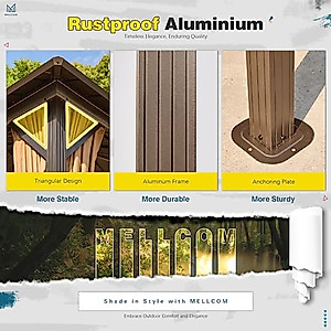 MELLCOM 12'x18' Hardtop Gazebo, Galvanized Steel Metal Double Roof Aluminum Gazebo with Curtain and Netting, Brown Permanent Pavilion Gazebo for Patio, Lawn & Garden