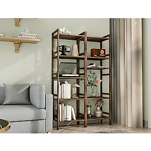 HITNET Bamboo Book Shelf, Tall Narrow Bookcase, Bathroom Shelving Unit 5 Tier Floor Standing Adjustable Bookshelf for Small Spaces, Walnut