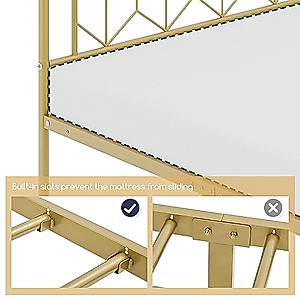 Yaheetech Metal Platform Bed Frame Mattress Foundation with Diamond Pattern Headboard/Footboard/Heavy Duty Steel Slat Support/Under Bed Storage/No Box Spring Needed/Full Size Antique Gold