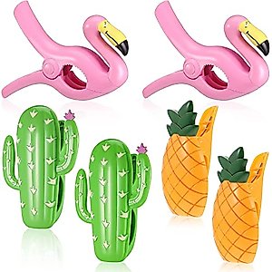 6 Pieces Beach Towel Clips Portable Towel Clips for Chairs Large Beach Towel Holders Plastic Cute Clothes Pins Flamingo Pineapple Cactus Towel Clips for Beach Chairs Lounge Patio Pool Accessories