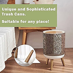 Small Trash Can with Lid Trendy Abstract Wavy Backgrounds Seamless Striped Patterns Diagonal Wood Legs Press Cover Garbage Bin Round Waste Bin Wastebasket for Kitchen Bathroom Office 7L/1.8 Gallon