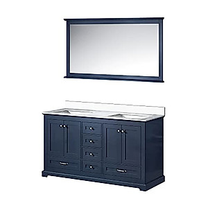 Bell+Modern Tybee 60 in. W x 22 in. D Navy Blue Double Bath Vanity, White Quartz Top and 58 in. Mirror