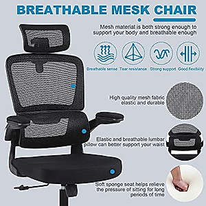 Flysky Ergonomic Office Chair Breathable Mesh Home Office Desk Chair, Comfy Computer Chair with Lumbar Support, Headrest and Flip-up Arms, Executive Chair, Adjustable Height Swivel Task Chair