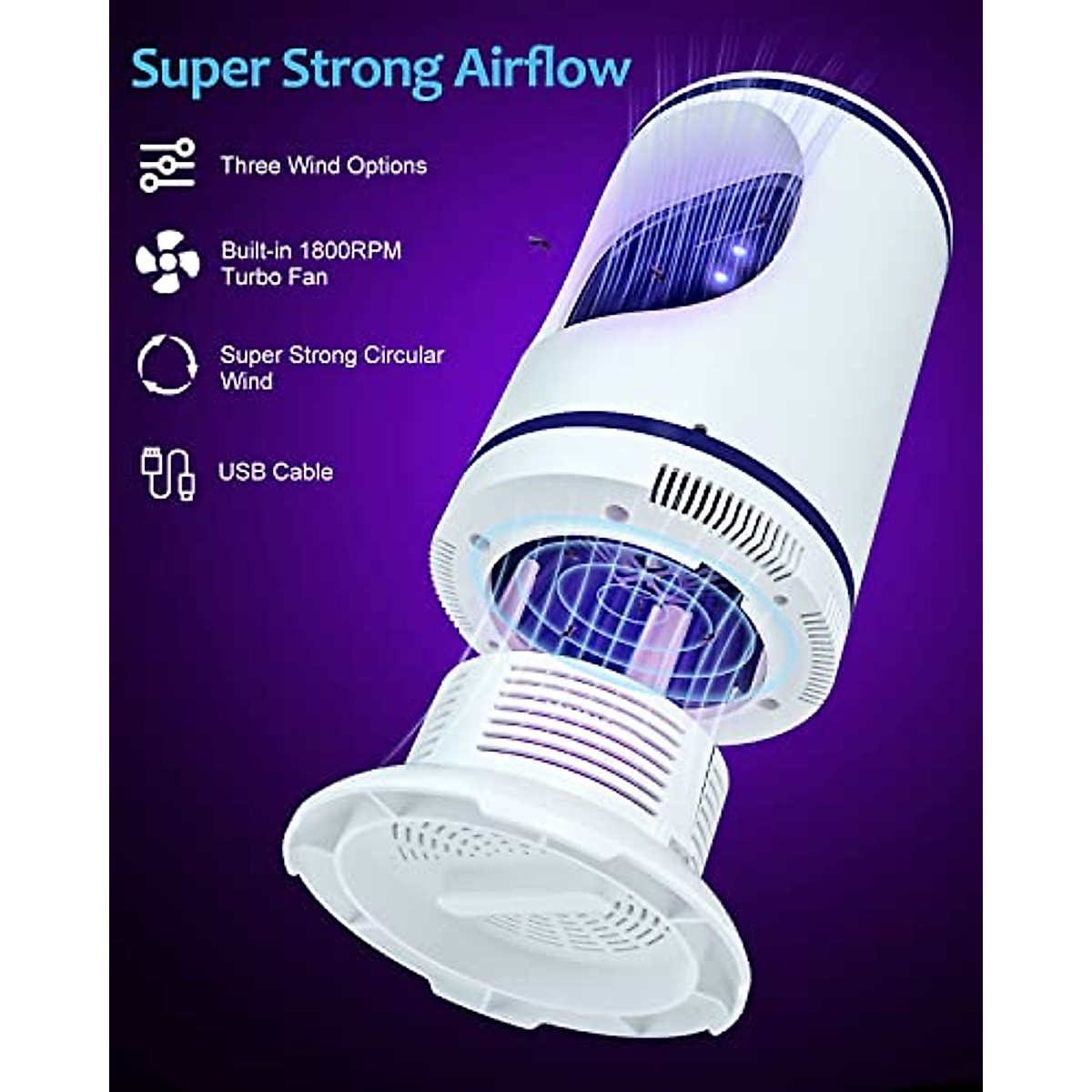 Bug Zapper Indoor, GILAYGROW Insect Trap, Quiet Mosquito Lamp, Electric Mosquito Killer Trap, Fly Trap, Fruit Flies Mosquito Zapper for Bedroom, Living Room, Kitchen, Office(Black) (White)